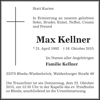 Traueranzeigen von Max Kellner | trauer.die-glocke.de
