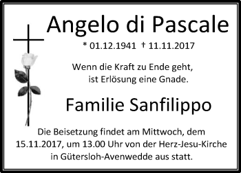 Traueranzeigen von Angelo di Pascale | trauer.die-glocke.de