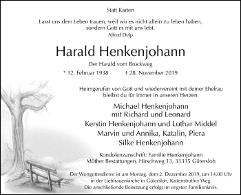 Traueranzeigen von Harald Henkenjohann | trauer.die-glocke.de