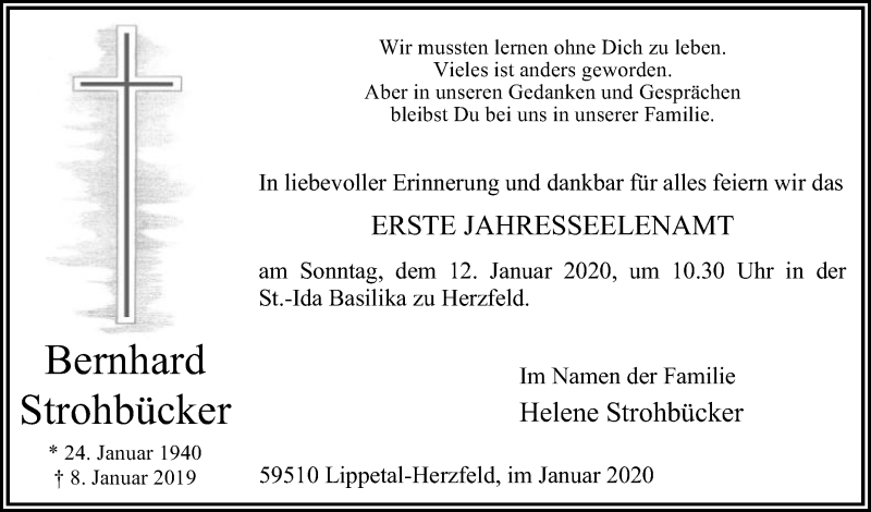 Traueranzeigen von Bernhard Strohbücker | trauer.die-glocke.de