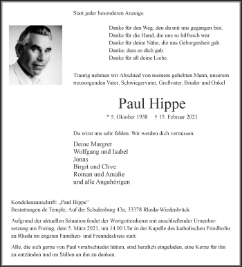Traueranzeigen von Paul Hippe | trauer.die-glocke.de