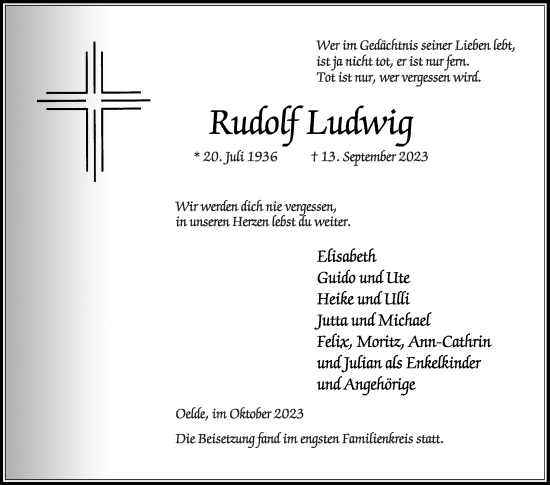 Traueranzeigen von Rudolf Ludwig | trauer.die-glocke.de