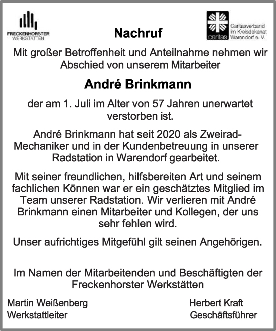 Traueranzeigen von André Brinkmann | trauer.die-glocke.de