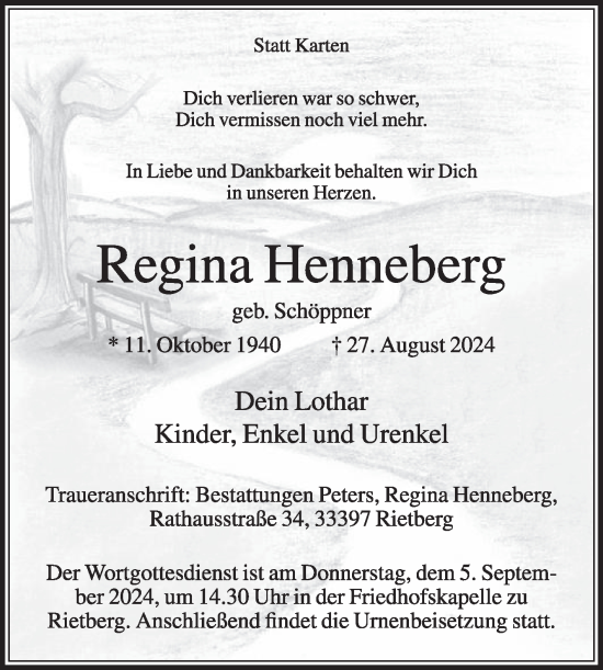 Traueranzeigen von Regina Henneberg | trauer.die-glocke.de