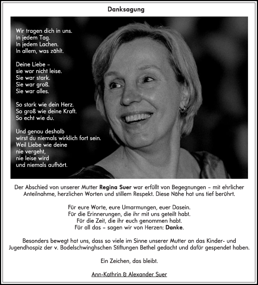Traueranzeigen von Regina Suer | trauer.die-glocke.de