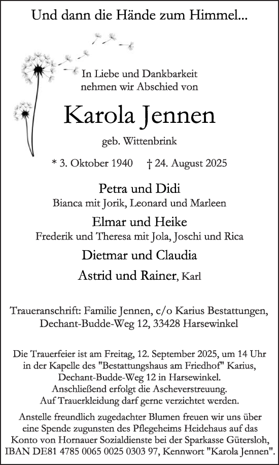 Traueranzeigen von Karola Jennen | trauer.die-glocke.de